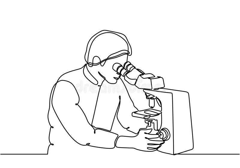 Continuous One Line Drawing Person Holding Microscope Minimalist Design