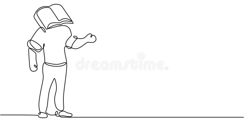 Continuous One Line Drawing of a Person with an Open Book for a Head ...