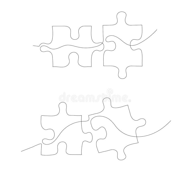 Continuous One Line Drawing Pieces Puzzle on White Background. Vector ...