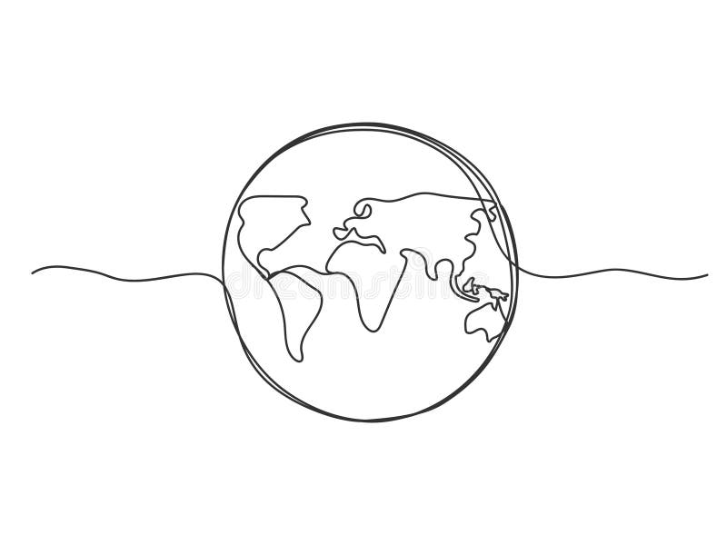 Continuous One Line Drawing of Planet Earth or Globe Stock Vector ...