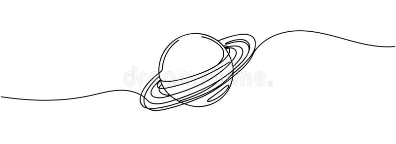 Continuous One Line Drawing Planet Saturn. Stock Vector - Illustration ...