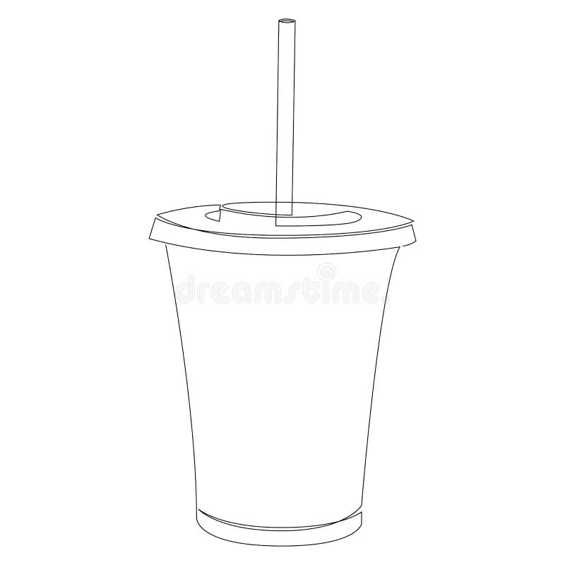 Continuous One Line Drawing of Plastic Cup with Straw. Vector ...