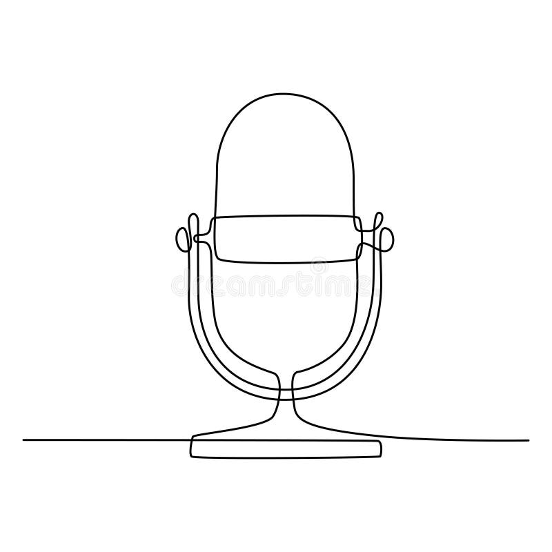 Continuous One Line Drawing Podcast Microphone. Vintage Old Mike in ...