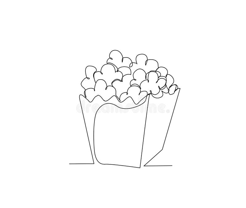 Continuous One Line Drawing of Popcorn. Popcorn Box Line Art Drawing ...