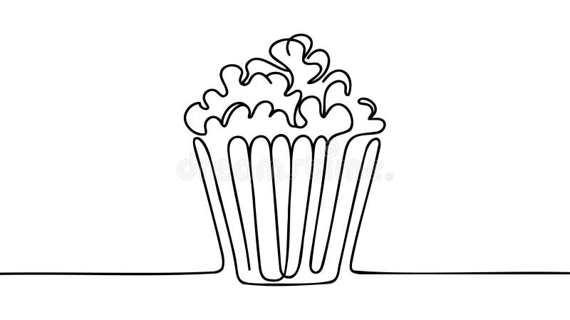 Continuous One Line Drawing of Popcorn. Popcorn Box Line Art Drawing ...