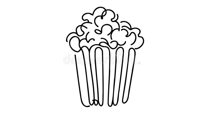 Continuous One Line Drawing of Popcorn. Popcorn Box Line Art Drawing ...