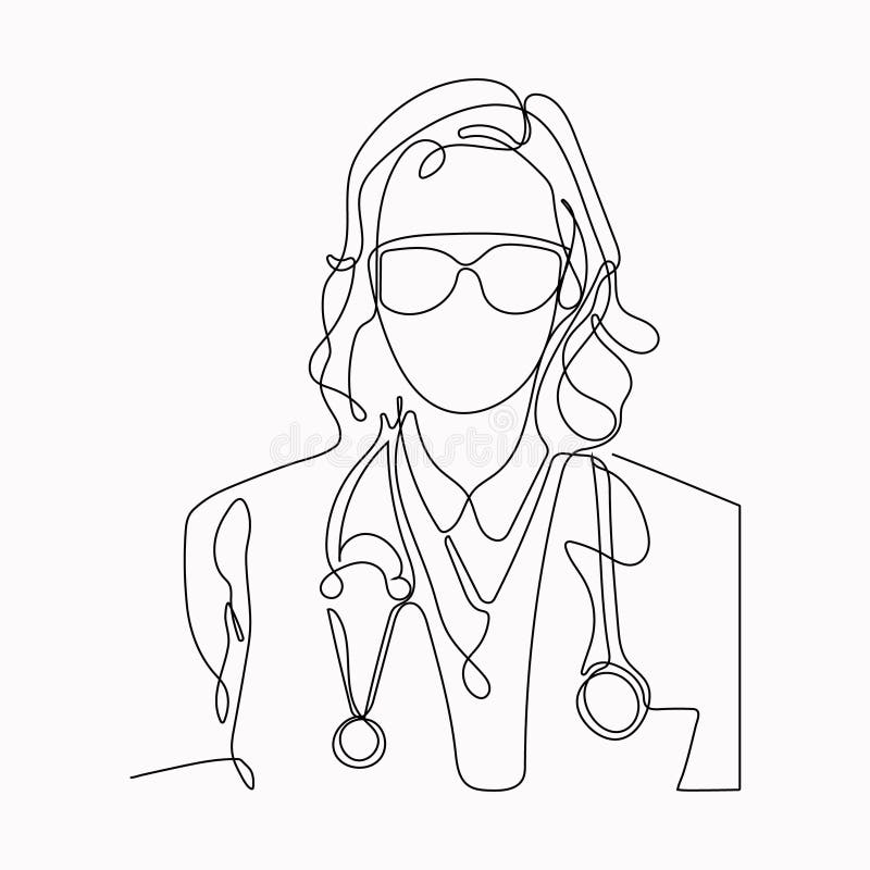 Continuous One Line Drawing Professional Confident Young Doctor Stock ...