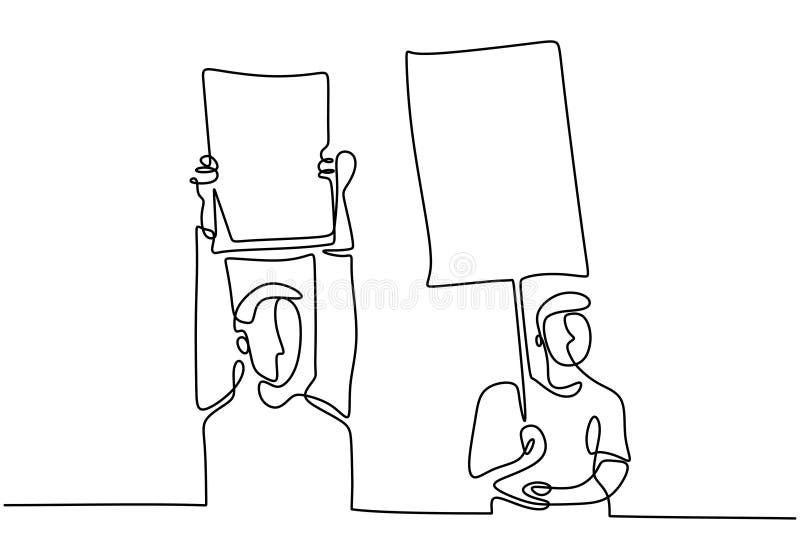 Continuous One Line Drawing. Protesters Crowd Simple Black and White ...