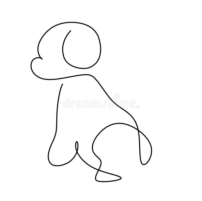 Continuous One Line Drawing of a Puppy Sitting. Vector Illustration ...