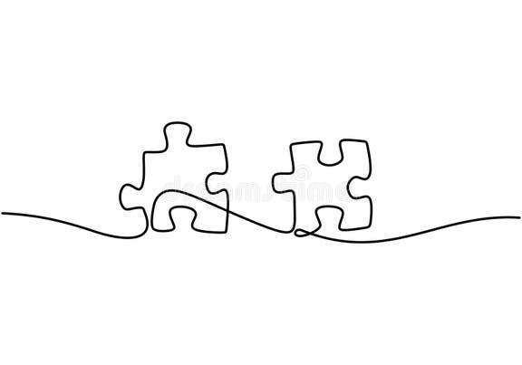 Continuous One Line Drawing of Puzzle Jigsaw Pieces. Problem Solving ...