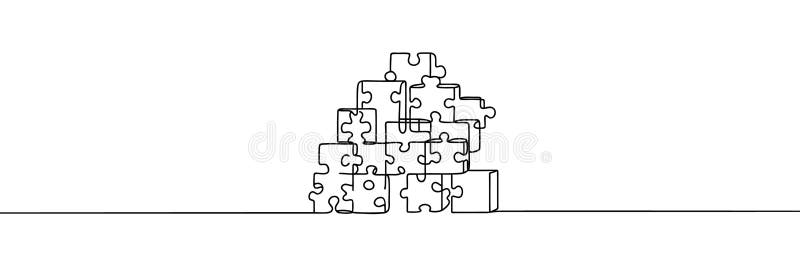 Continuous One Line Drawing of Puzzle Pieces on a White Background ...