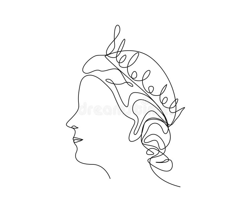 Continuous One Line Drawing of Queen and Crown. Simple Queen Tiara ...