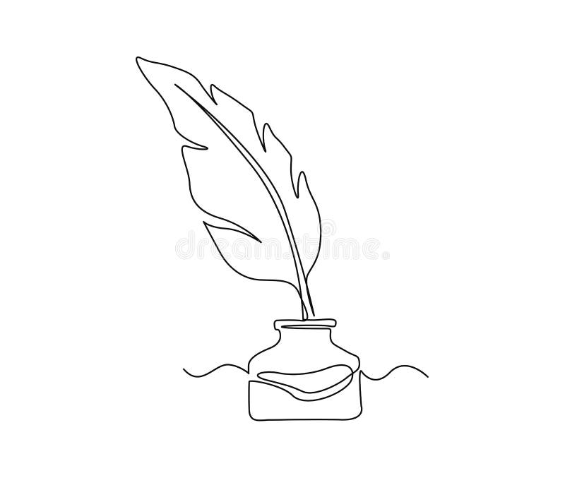 Continuous One Line Drawing of Quill Pen and Ink. Feather Pen Single ...