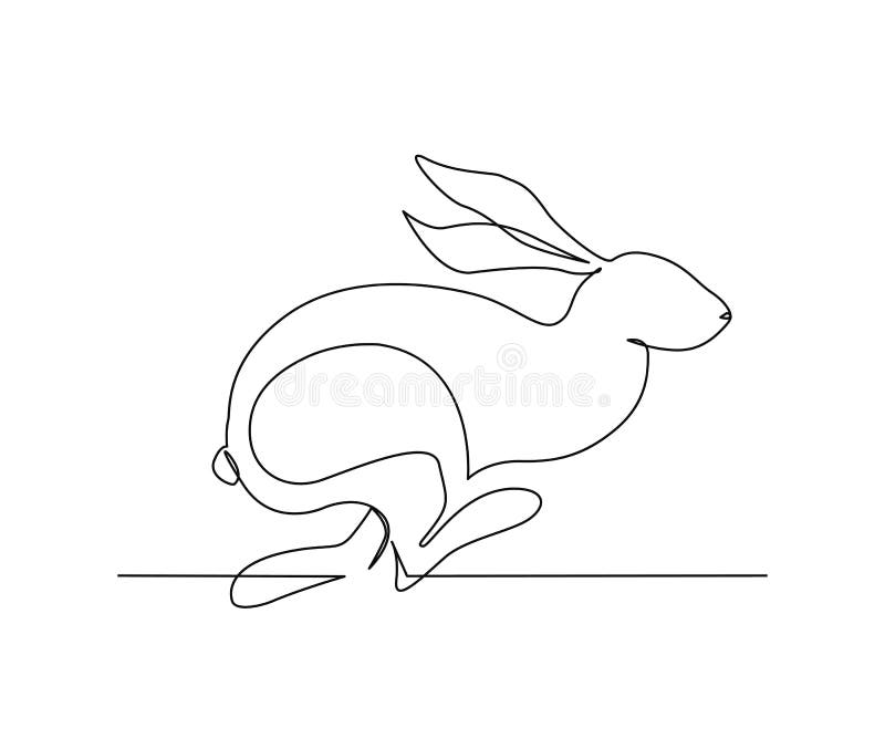 Continuous One Line Drawing of Rabbit. Cute Bunny Simple Hand Drawn ...