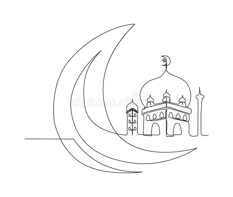 Continuous One Line Drawing of Ramadan Kareem Symbol. Simple of Ramadan ...