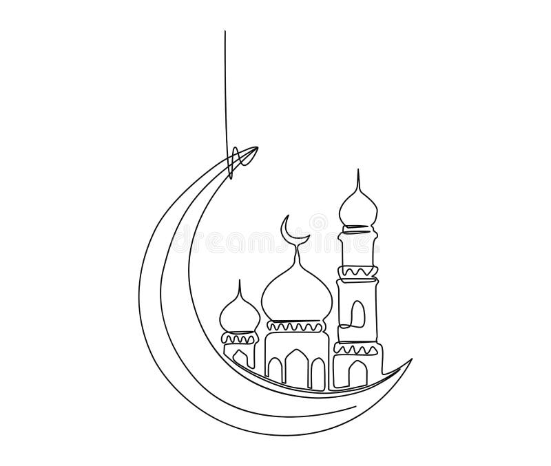Continuous One Line Drawing of Ramadan Kareem Symbol. Simple of Ramadan ...