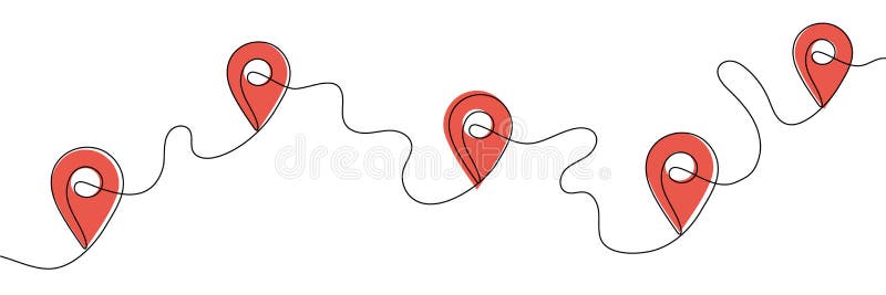 Continuous One-line Drawing of Red Location Markers on the Map. Map Pin ...