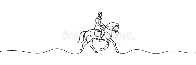 Continuous One Line Drawing Rider on Horseback Stock Vector ...