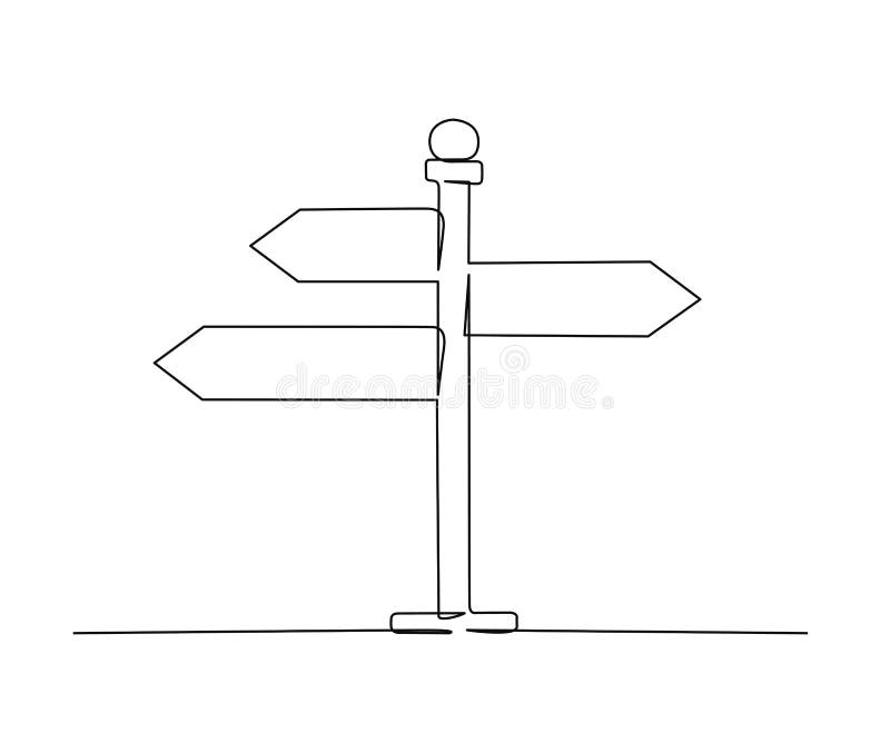 Continuous One Line Drawing Of Road Direction Sign Arrows Direction
