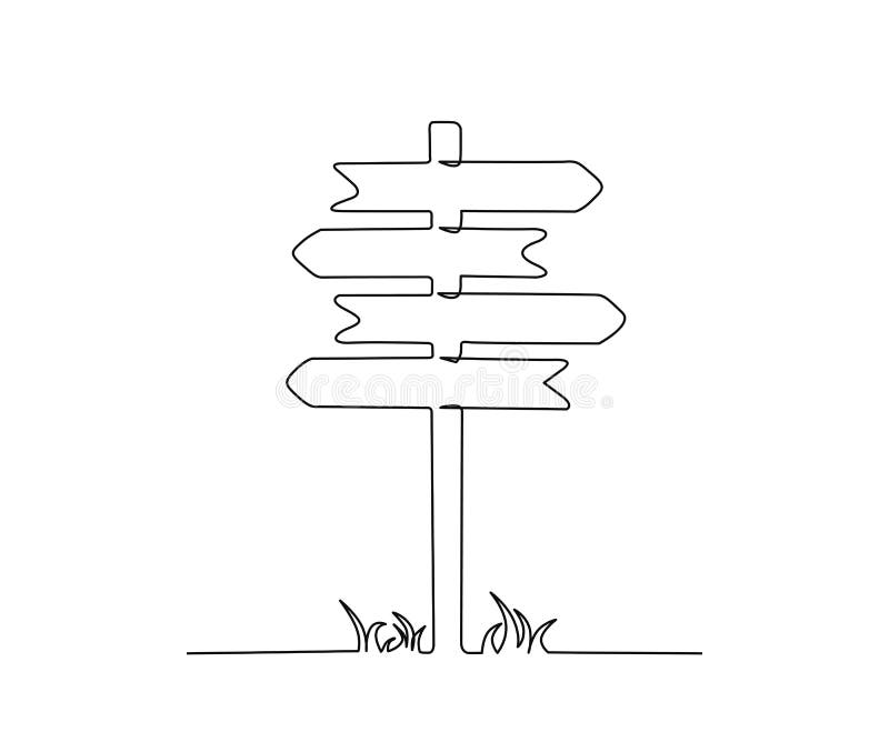 Continuous One Line Drawing of Road Direction Sign Arrows. Direction ...