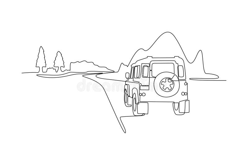 Continuous One Line Drawing Road Trip Concept. Design Vector Graphic ...