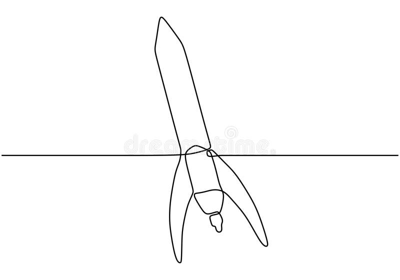Rocket One Line Drawing Minimalism Technology Theme. Vector Continuous ...