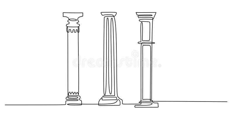 Continuous One Line Drawing of Roman Column. Depicting Classic ...