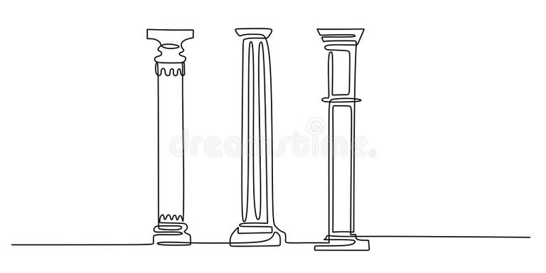 Continuous One Line Drawing of Roman Column. Depicting Classic ...