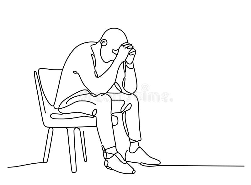 Continuous One Line Drawing of a Sad Man Sitting on a Chair and Crying ...