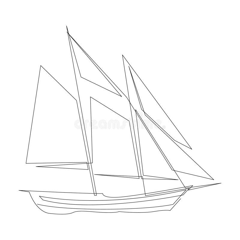 Continuous One Line Drawing of Sailing Ship. Vector Illustration. Stock ...