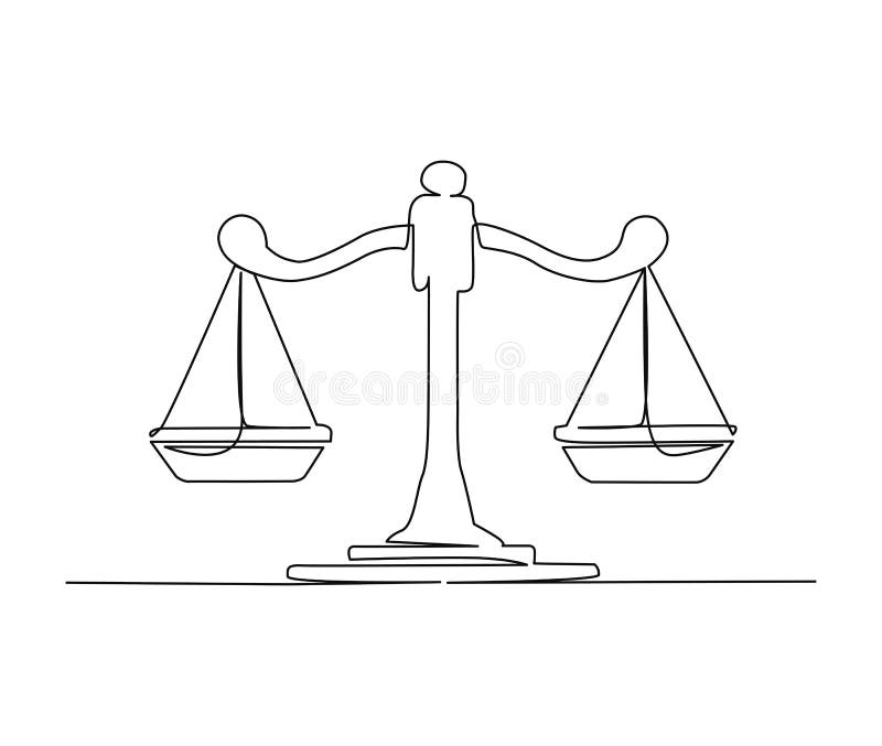 Continuous One Line Drawing of Scales Justice. Scales Line Art Vector ...