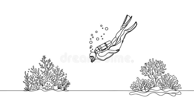 Continuous One Line Drawing of Scuba Diver Illustration. Scuba Diver ...