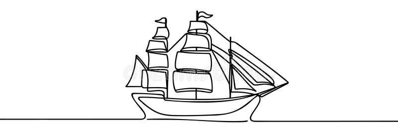 Continuous One Line Drawing of a Ship. Vector Illustration Stock Vector ...
