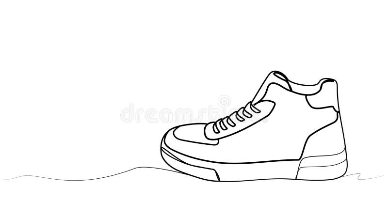 Continuous One Line Drawing of Shoes. Single Line Sneakers Vector Stock ...