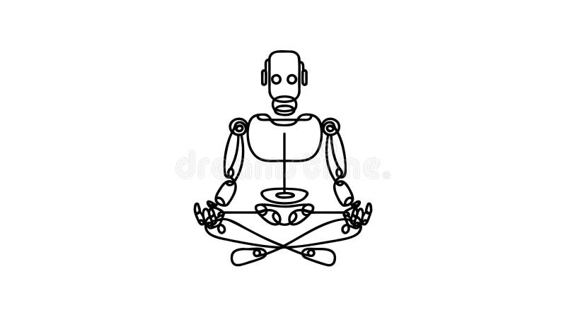 Continuous One Line Drawing Sitting Robot. Metal Computer Man or ...