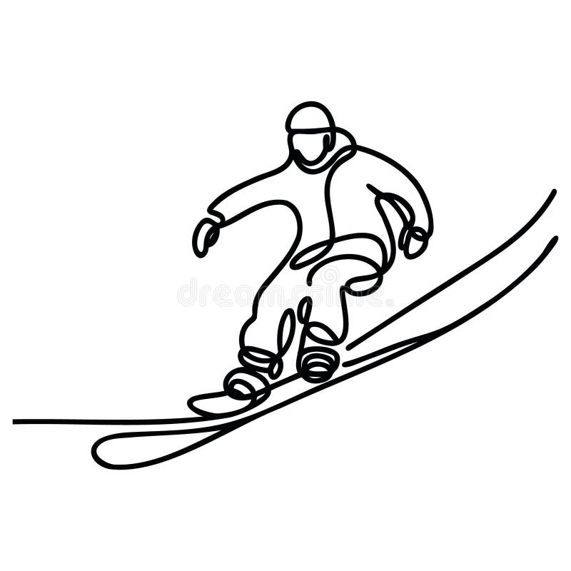 Continuous One Line Drawing of a Snowboarder Riding on a Mountain ...