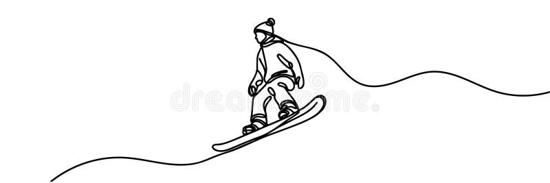 Continuous One Line Drawing of a Snowboarder Riding on a Mountain ...
