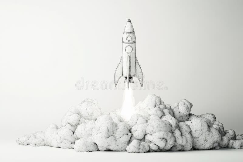 The Continuous One Line Drawing is of a Spaceship Taking Off from a ...