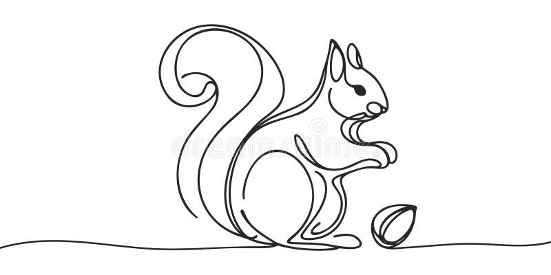 Continuous One Line Drawing Squirrel Sits Eating Nuts. Animals Concept ...
