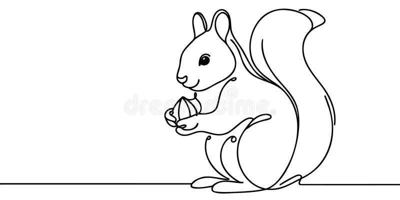 Continuous One Line Drawing Squirrel Sits Eating Nuts. Animals Concept ...
