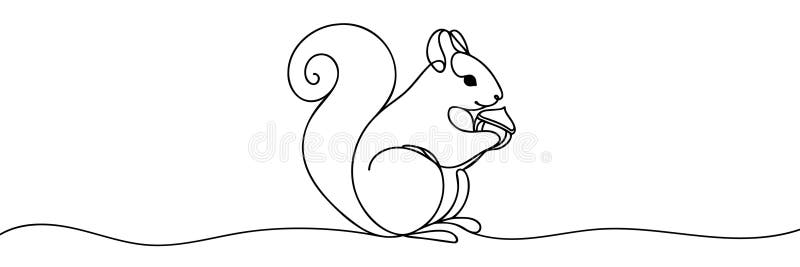Continuous One Line Drawing Squirrel Sits Eating Nuts. Animals Concept ...