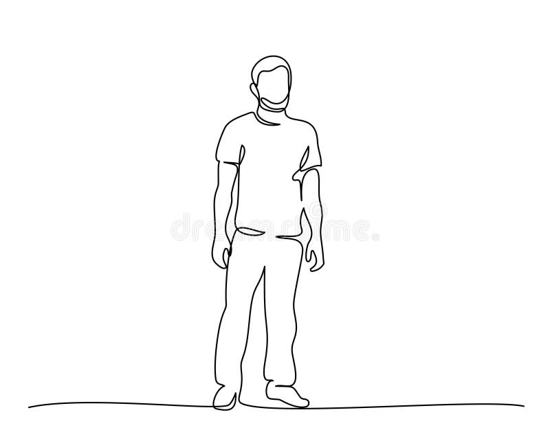 Continuous One Line Drawing. Standing Man Stock Vector - Illustration ...