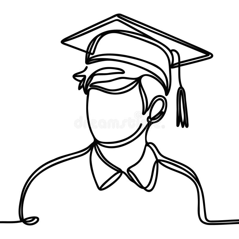 Continuous One Line Drawing Student in Academy Cap. Education Concept ...