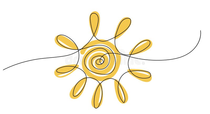 Continuous One Line Drawing of Sun Stock Vector - Illustration of rays ...