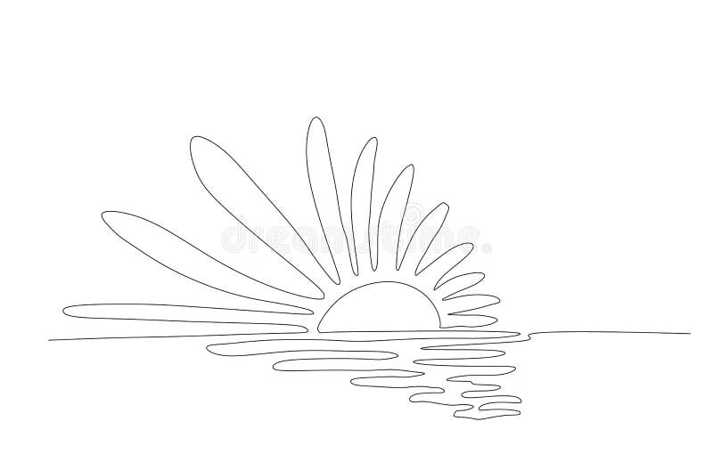Sunset on the Sea.One Line Sketch Illustration. Stock Vector ...