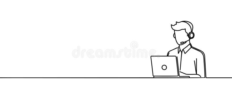 Continuous One Line Drawing of Support Service. Customer Service ...