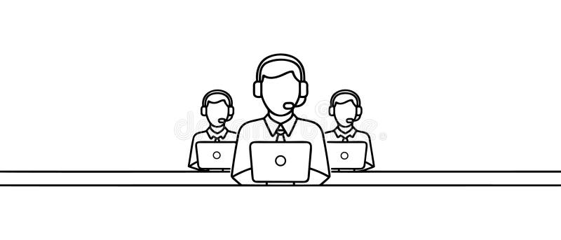 Continuous One Line Drawing of Support Service. Customer Service ...
