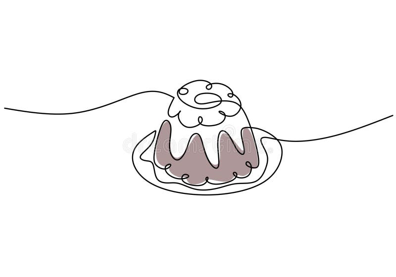 Continuous One Line Drawing of Sweet Pudding. Dessert Concept Isolated ...