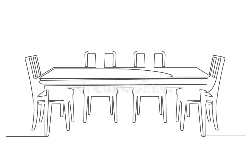 Continuous One Line Drawing Table And Chairs Stock Illustration Illustration Of Floor Drawn
