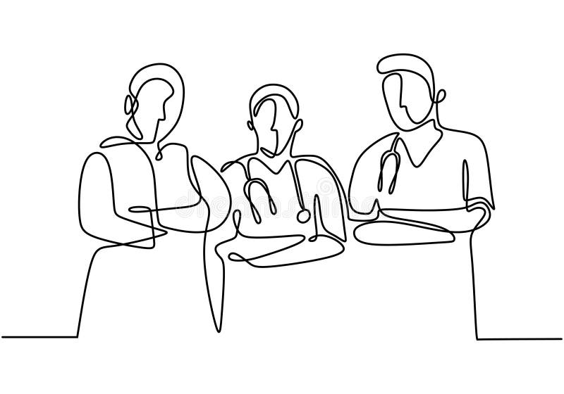 Continuous One Line Drawing of Team of Doctors or Nurse Stock Vector ...